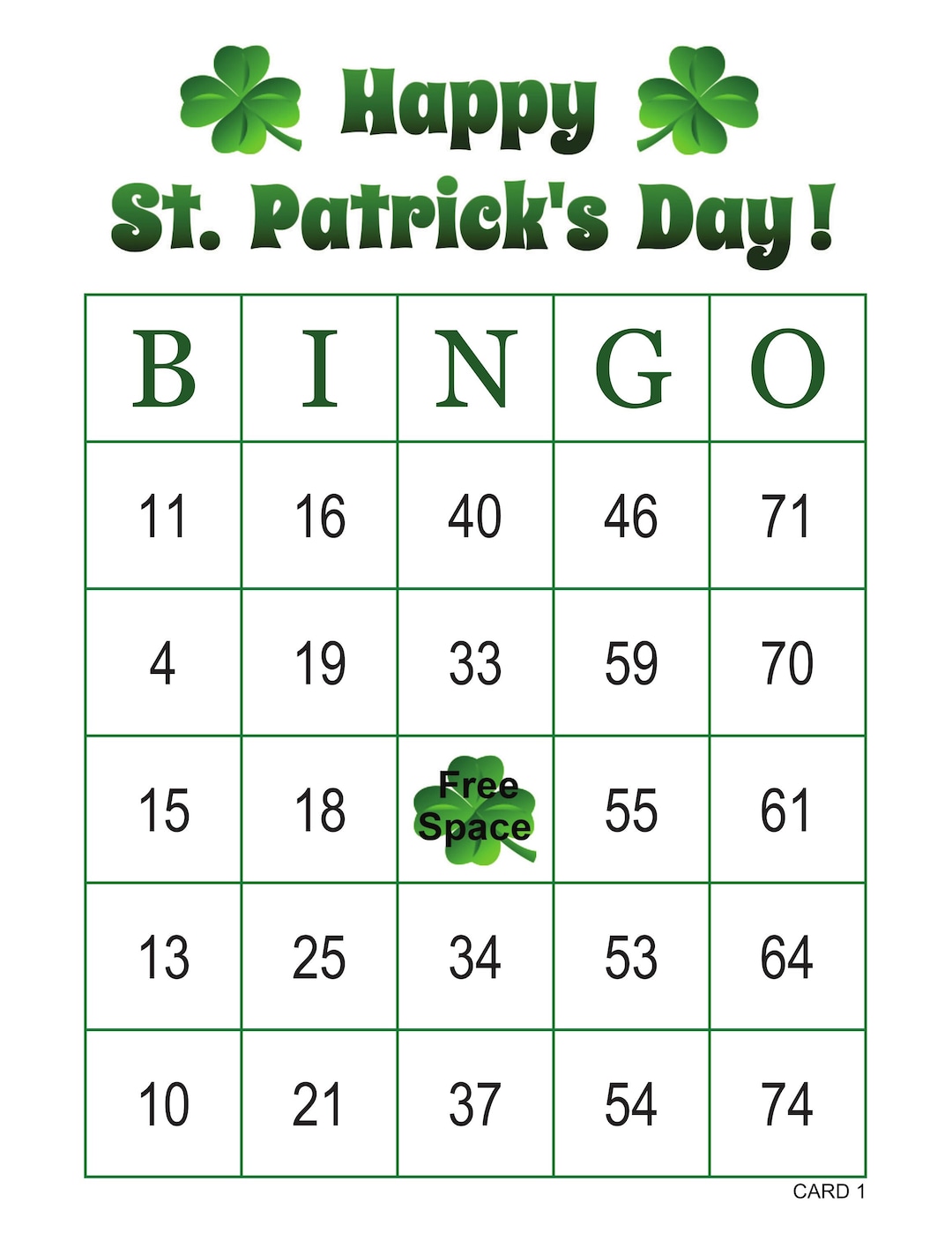 200 St. Patrick's Day Bingo Cards Pdf Download, 1, 2, and 4 per Page ...