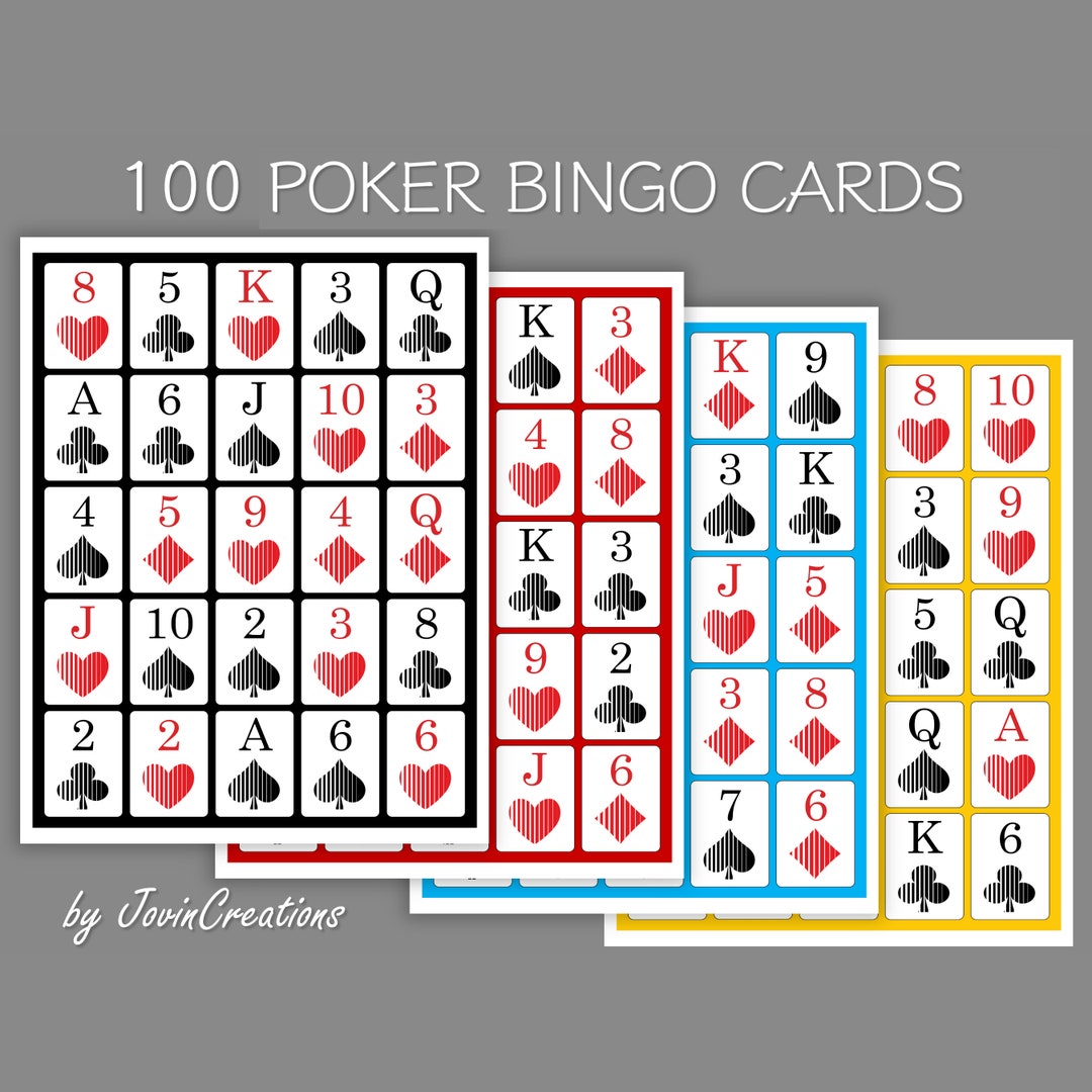 100 Poker Bingo Cards, Large Print, 4 Colors, Pdf Download, Instant ...