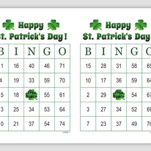 200 St. Patrick's Day Bingo Cards Pdf Download, 1, 2, and 4 per Page ...