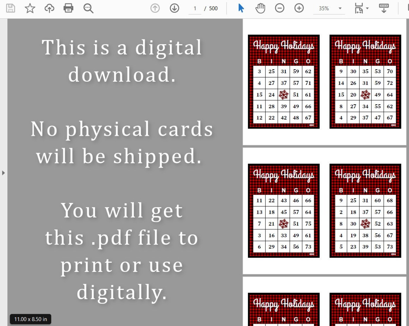 1000 Holiday Bingo Cards Pdf Download, 1, 2, and 4 per Page, Instant ...