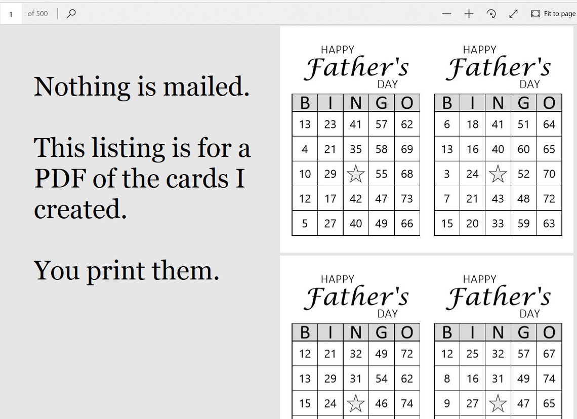 Father's Day Bingo Cards 1000 Cards 2 per Page Instant | Etsy