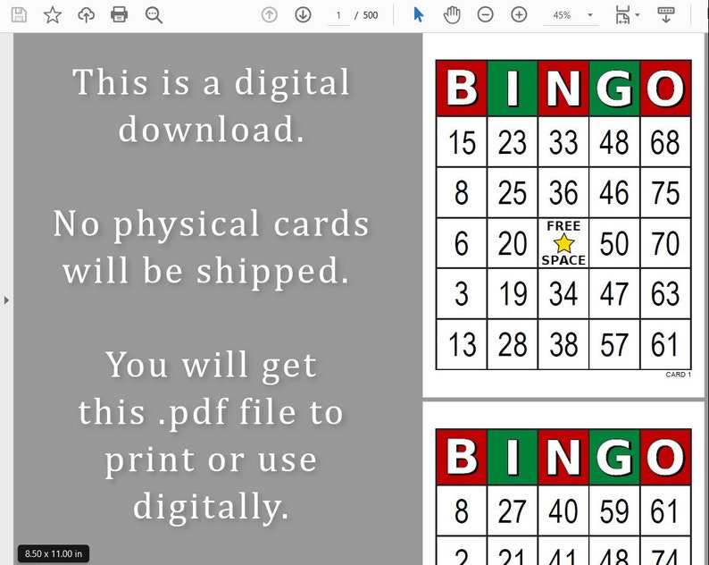 500 Red and Green Bingo Cards, 1, 2, and 4 per Page, Pdf Download ...