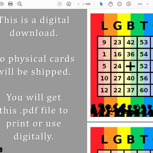 1000 LGBTQ Bingo Cards Pdf Download, 1, 2, and 4 per Page, Instant ...