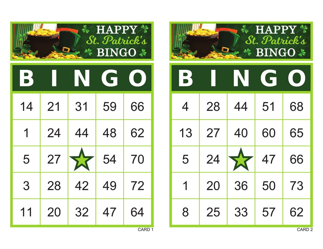 100 St. Patrick's Day Bingo Cards, 2 per Page, Instant Printable Pdf ...