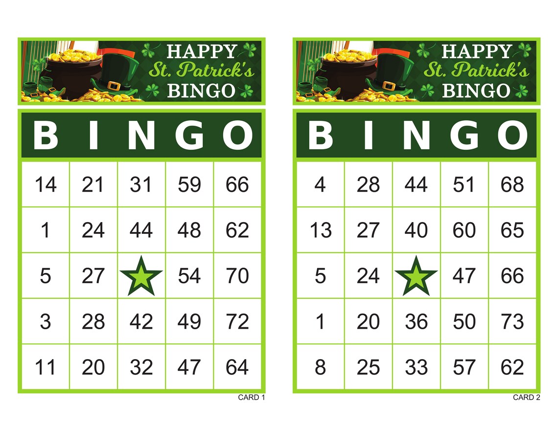 100 St. Patrick's Day Bingo Cards 2 per Page Instant - Etsy