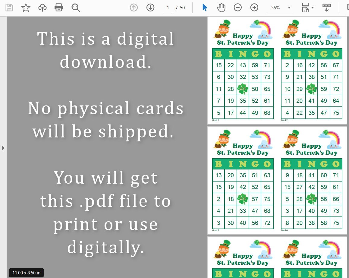 100 St. Patrick's Day Bingo Cards Pdf Download, 1 and 2 per Page ...