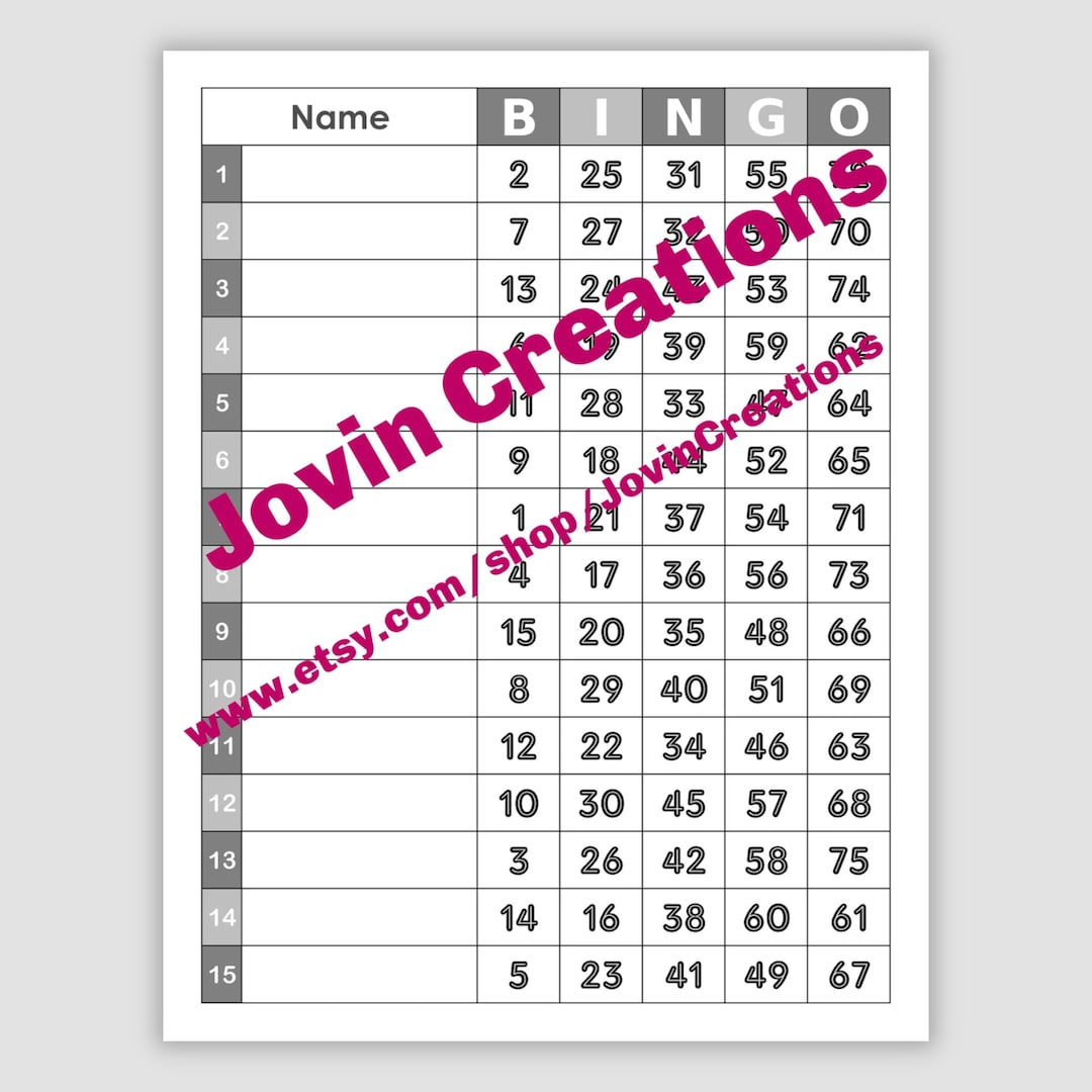 1 Mix, 1 Straight, 1 Blank Bingo Boards, 15 Player, 75 Call, Instant ...