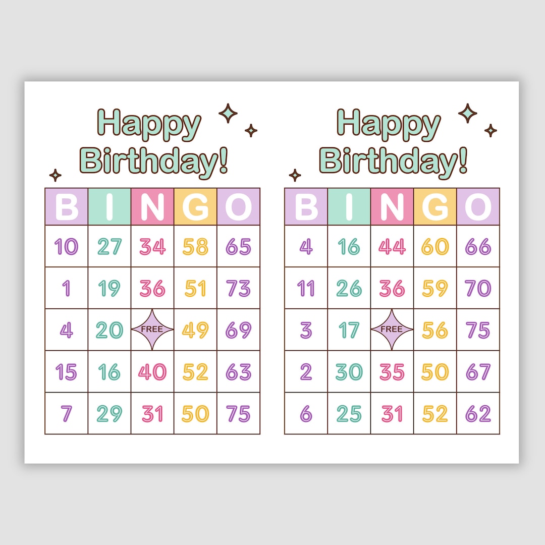 200 Birthday Bingo Cards Pdf Download, 2 per Page, 75 Call, Instant ...