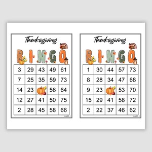 200 Thanksgiving Bingo Cards, 1 and 2 per Page, Instant Printable Fun ...
