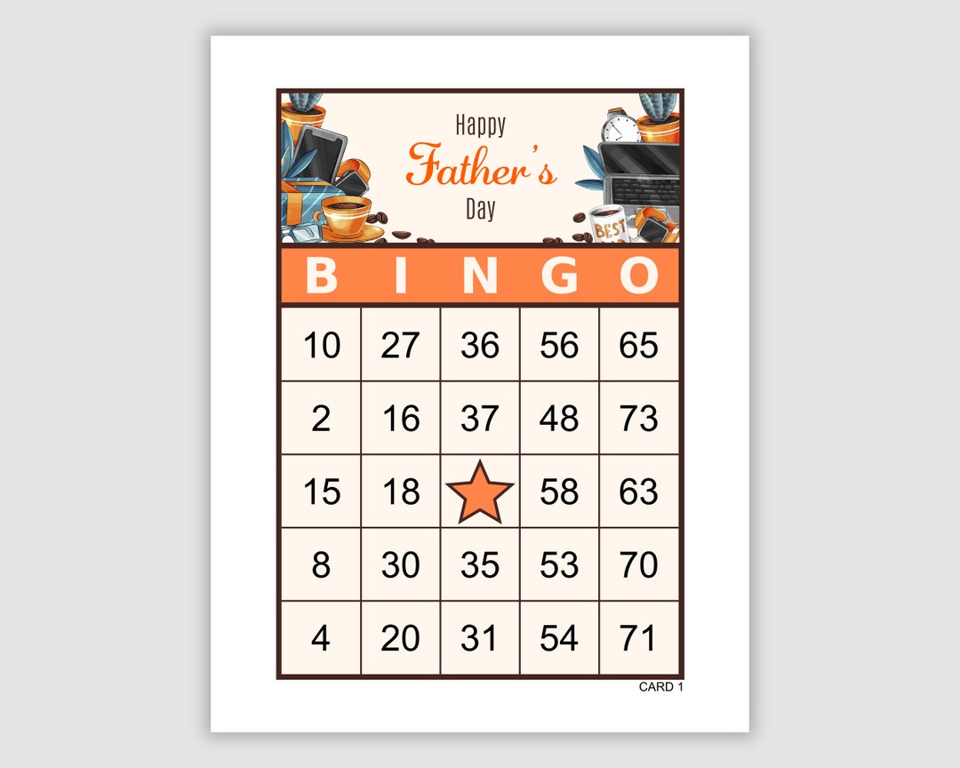 500 Father's Day Bingo Cards Pdf Download, 1, 2, and 4 per Page, Orange ...