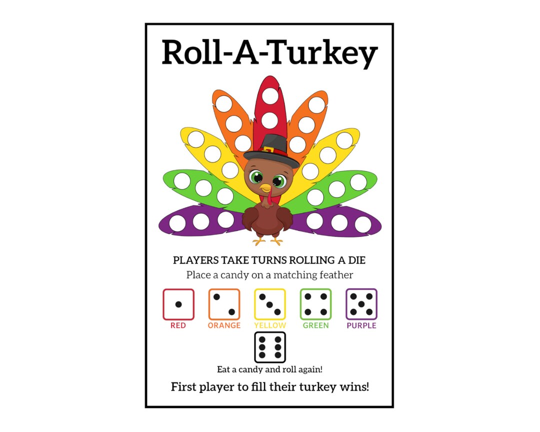 Roll A Turkey Dice Game Pdf Download, 1 and 2 per Page, Instant ...