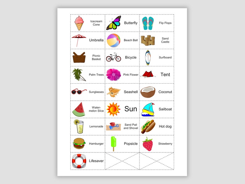Summer Bingo Cards 100 Cards 1 per Page PDF Download - Etsy