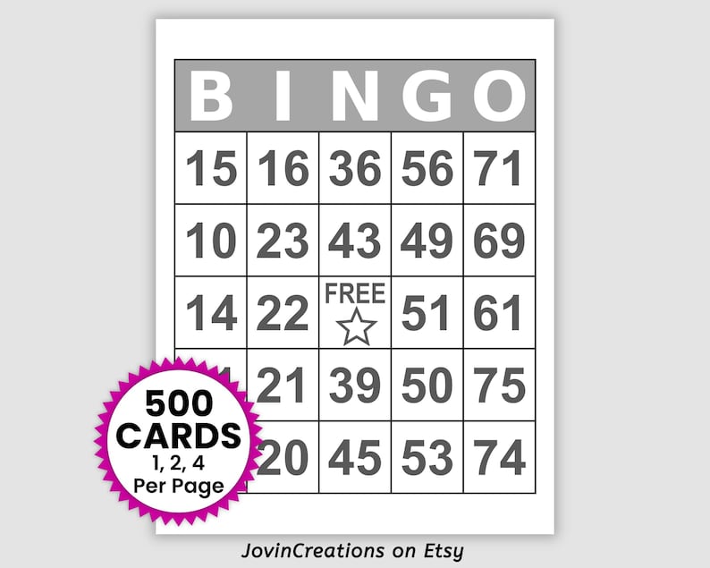 500 Bingo Cards Pdf Download, 1, 2, and 4 per Page, Jumbo Large Print ...