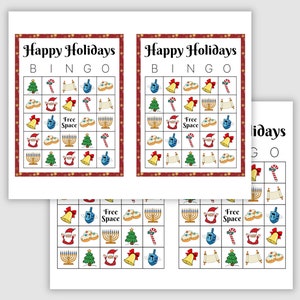 50 Holiday Bingo Cards, 1 and 2 per Page, Instant Printable Party Game ...