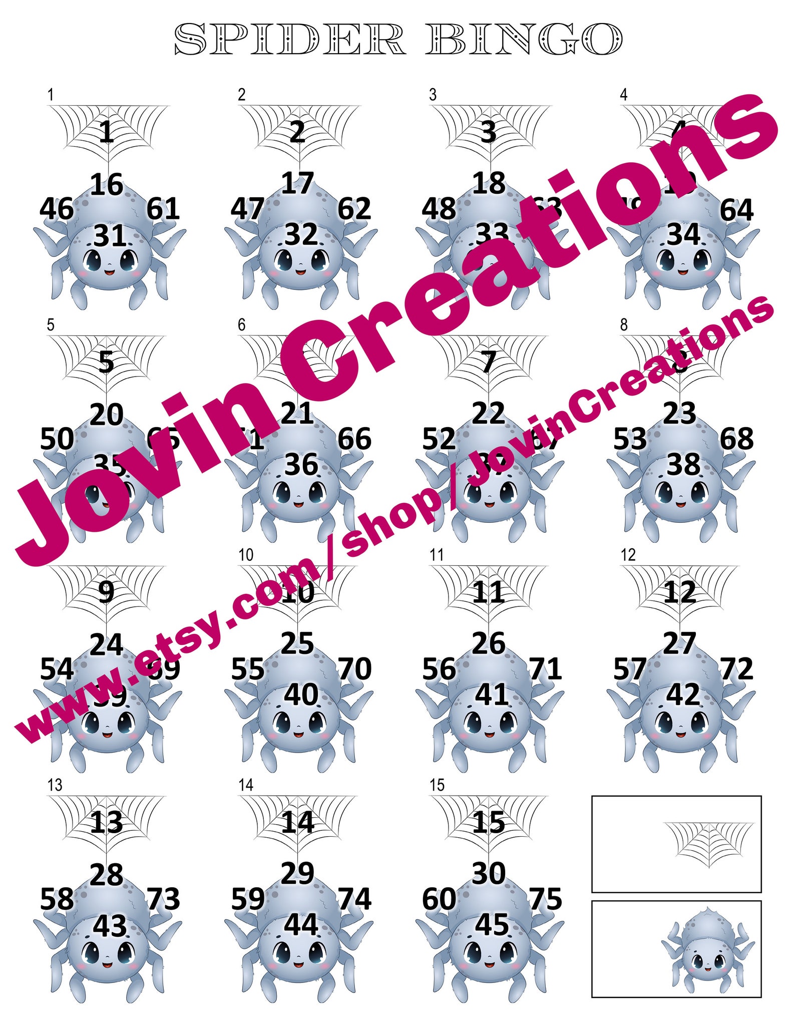 2 Spider Bingo Boards Plus 1 Blank 15 Line 75 Call Instant - Etsy