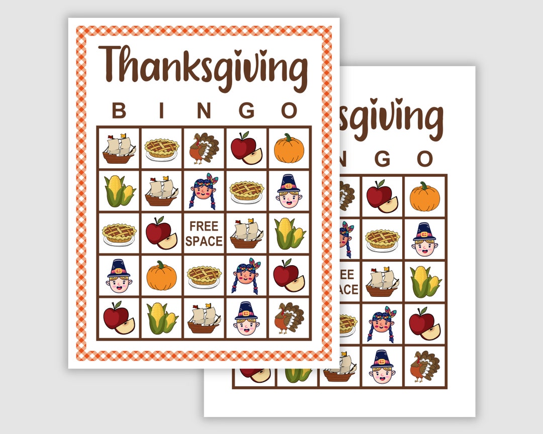 50 Thanksgiving Bingo Cards, 1 and 2 per Page, Instant Printable Fun ...