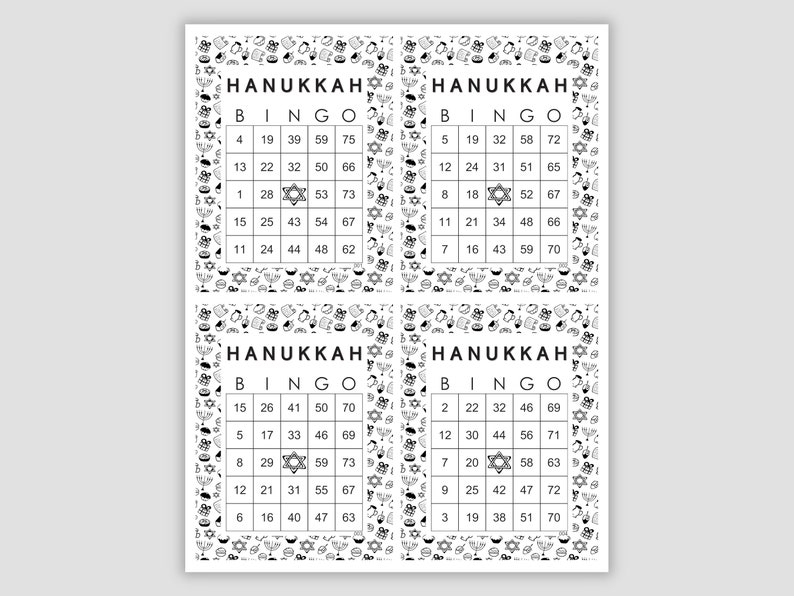 200 Hanukkah Bingo Cards Pdf Download 1 2 and 4 per Page - Etsy