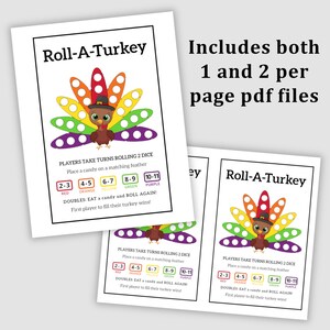 Roll A Turkey Dice Game Pdf Download, 1 and 2 per Page, Instant ...
