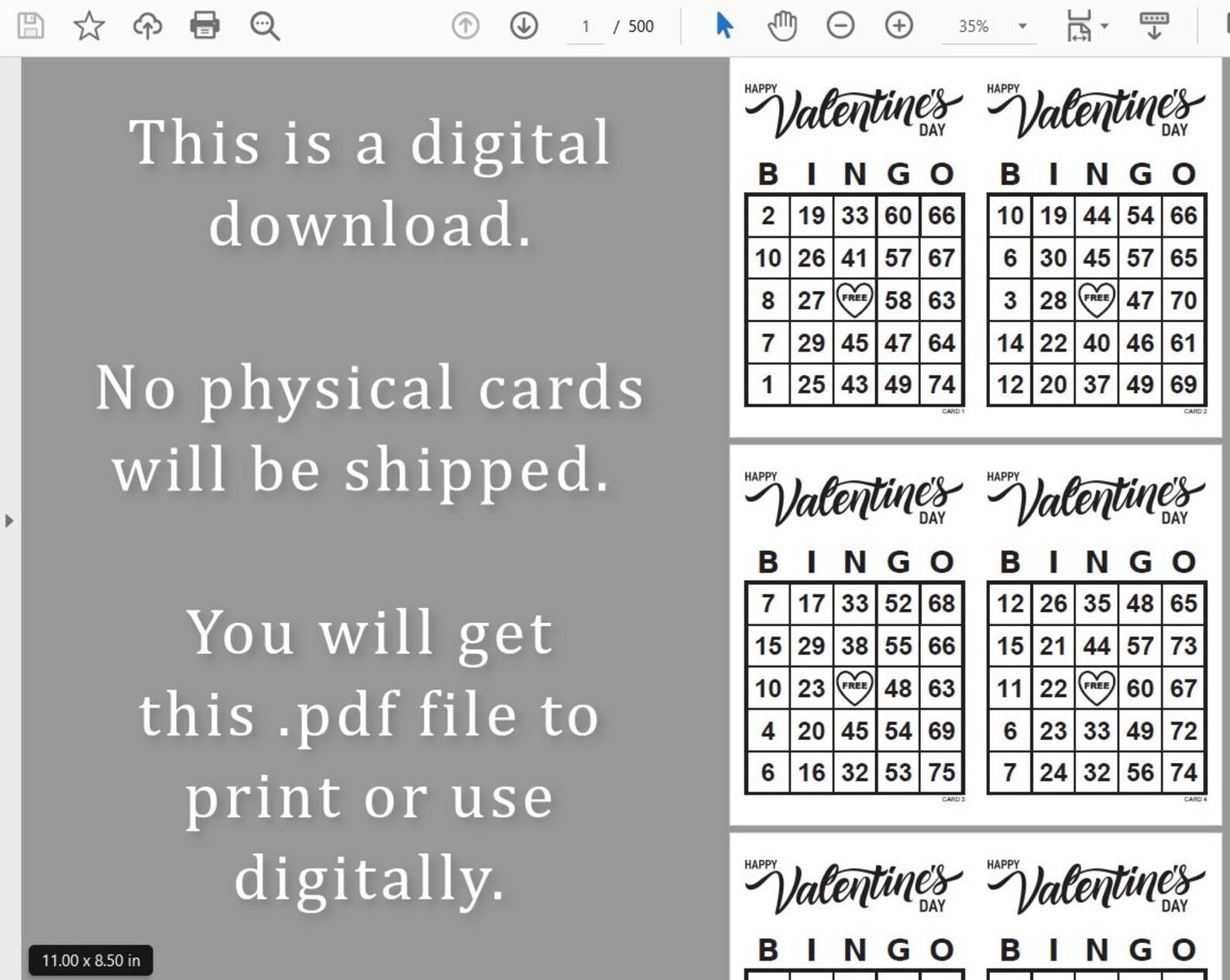 1000 Valentine’s Day Bingo Cards Pdf Download, 1, 2, and 4 per Page ...