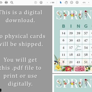 500 Spring Bingo Cards Pdf Download, 1 and 2 per Page, 75 Call, Instant ...