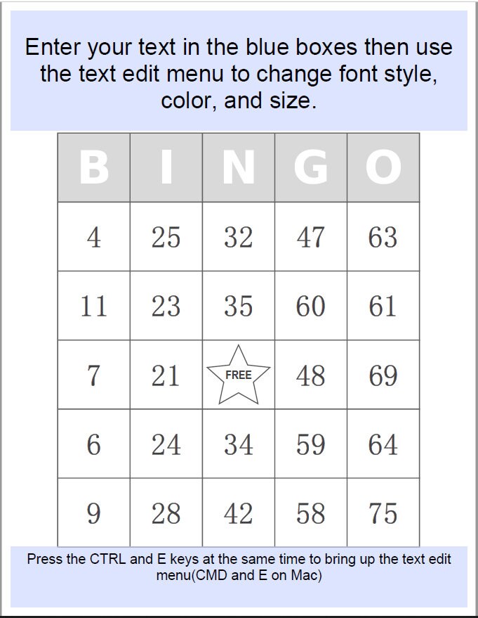 1000 Editable Bingo Cards Template, 75 Call, Top and Bottom Text Edits ...