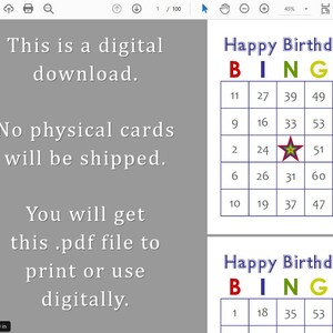 100 Birthday Bingo Cards Pdf Download, 1 per Page, 75 Call, Instant ...
