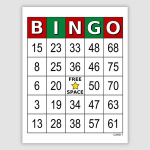 500 Red and Green Bingo Cards, 1, 2, and 4 per Page, Pdf Download ...