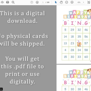 200 Birthday Bingo Cards Pdf Download, 1 per Page, 75 Call, Instant ...