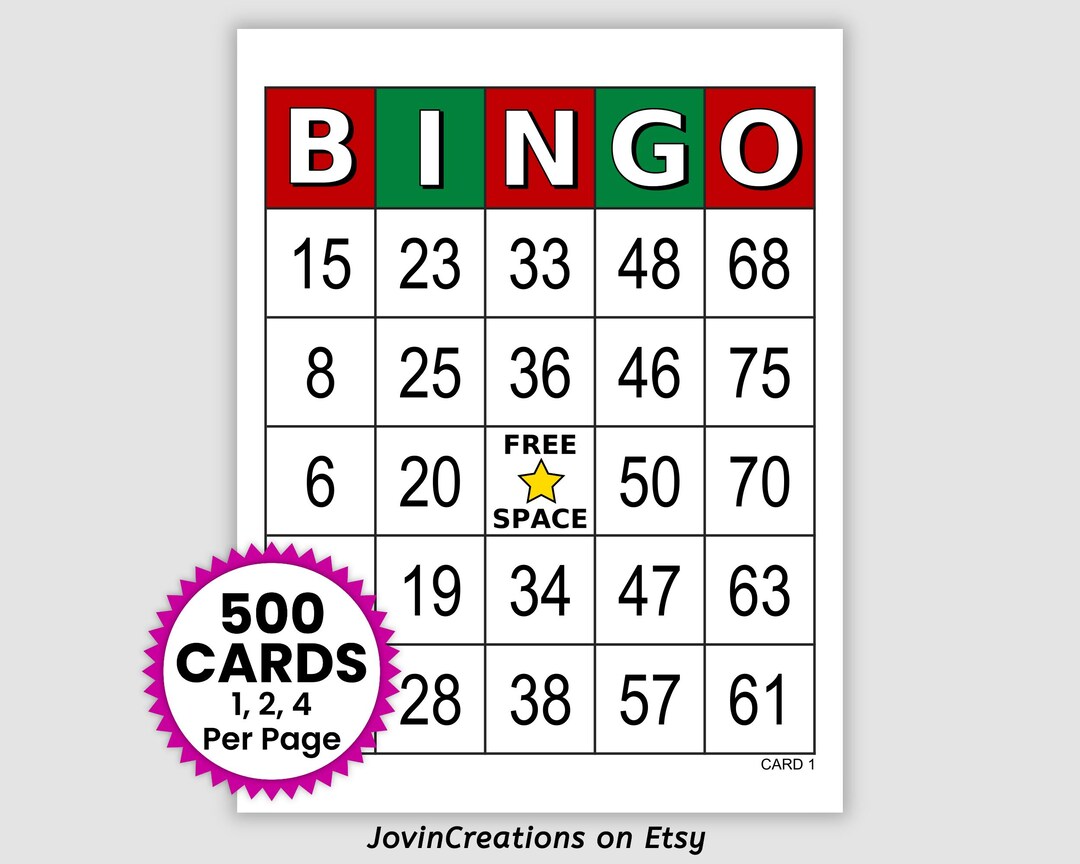 500 Red and Green Bingo Cards, 1, 2, and 4 per Page, Pdf Download ...