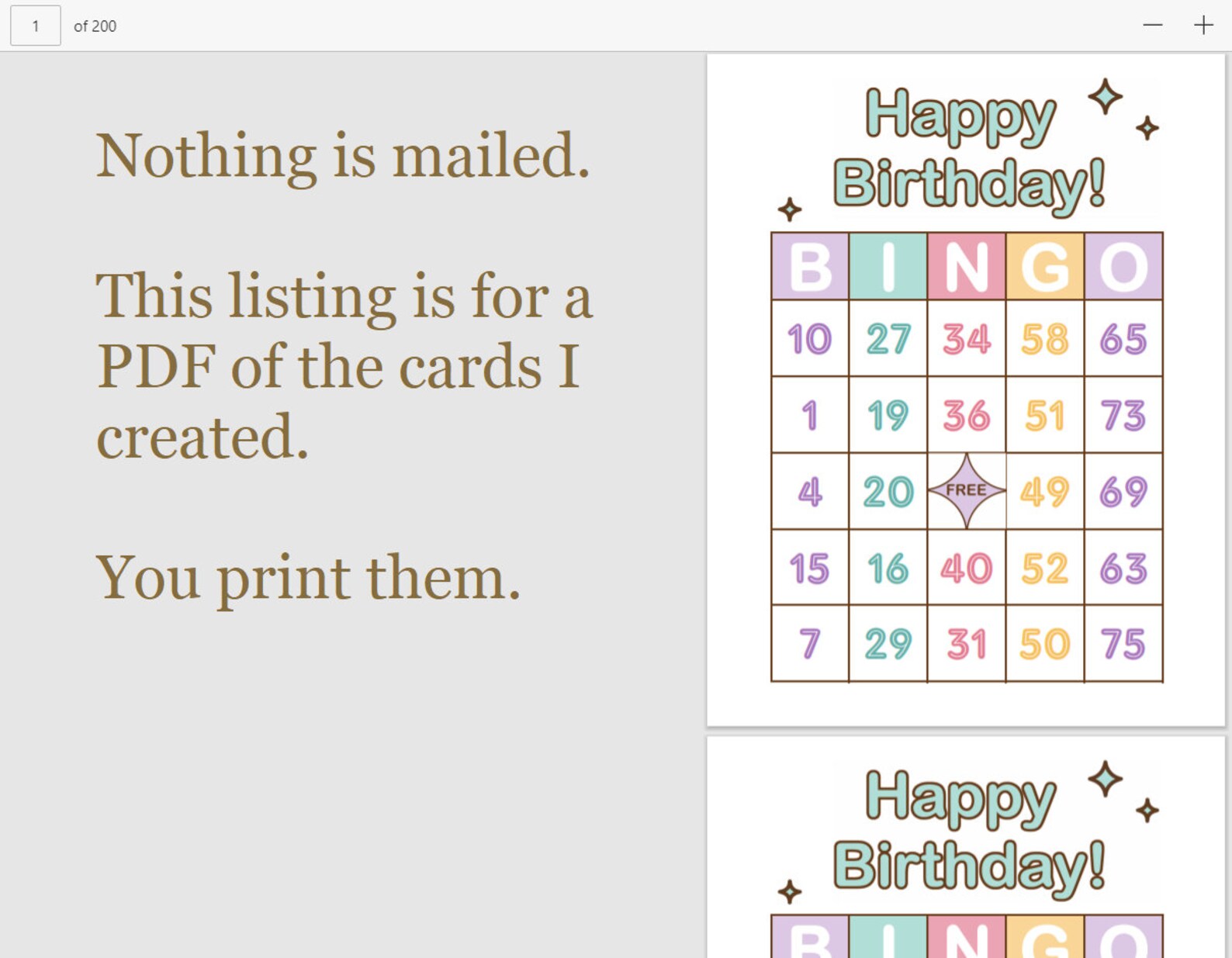 200 Birthday Bingo Cards Pdf Download 1 per Page Instant - Etsy