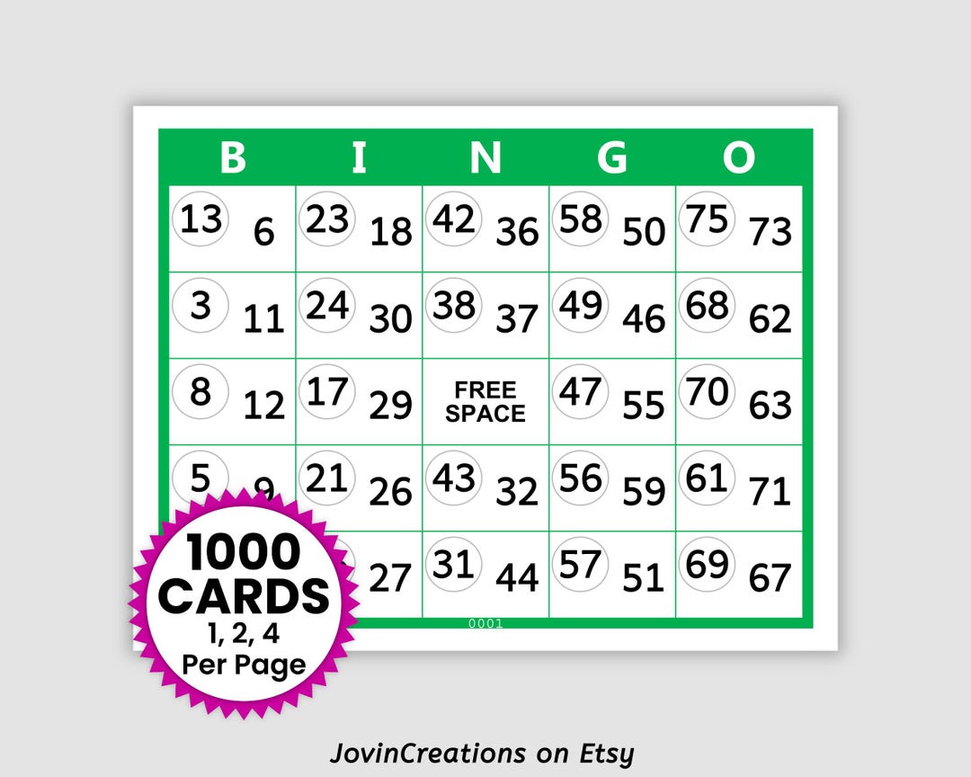 1000 Double Bingo Cards Pdf Download, 1, 2, and 4 per Page, Instant ...