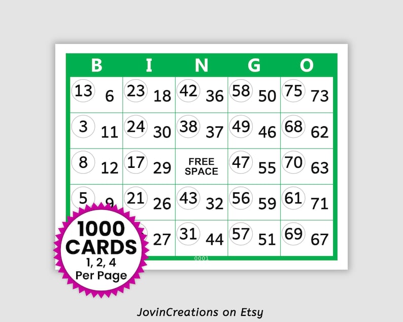 1000 Double Bingo Cards Pdf Download, 1, 2, and 4 per Page, Instant ...