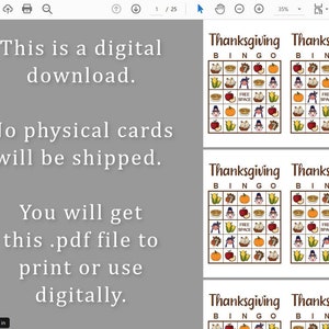 50 Thanksgiving Bingo Cards, 1 and 2 per Page, Instant Printable Fun ...
