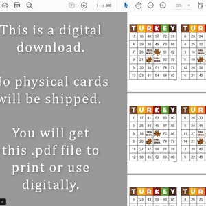 1200 Turkey Bingo Cards, 1, 2, 4 and 6 per Page, 90 Call Game With 36 ...