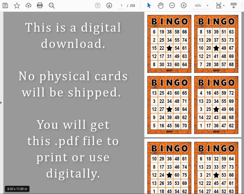 Halloween Bingo Cards Pdf Download, 1, 2, and 4 per Page, Orange Spider ...