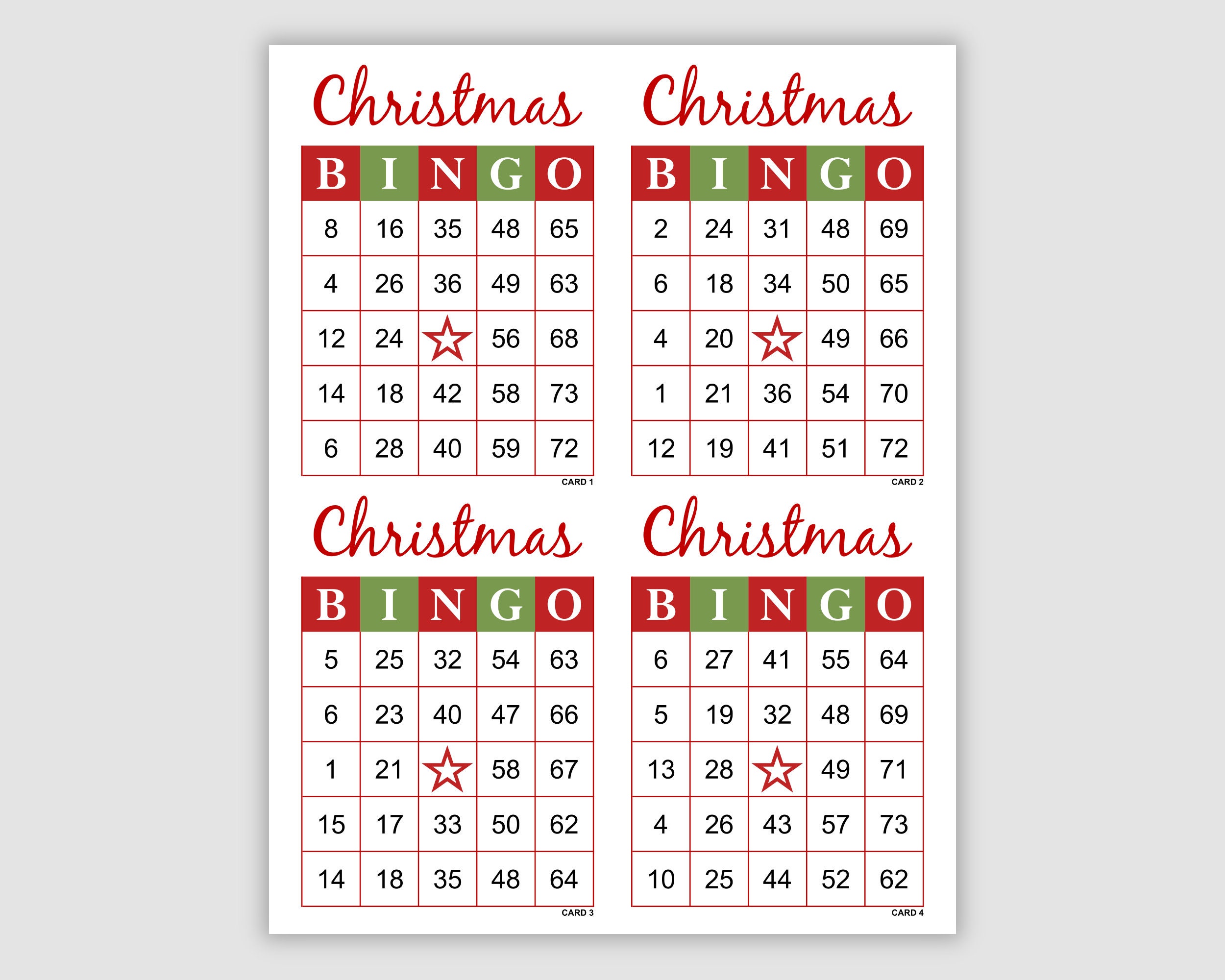 500 Christmas Bingo Cards, 1, 2, and 4 per Page, Pdf Download, Instant ...