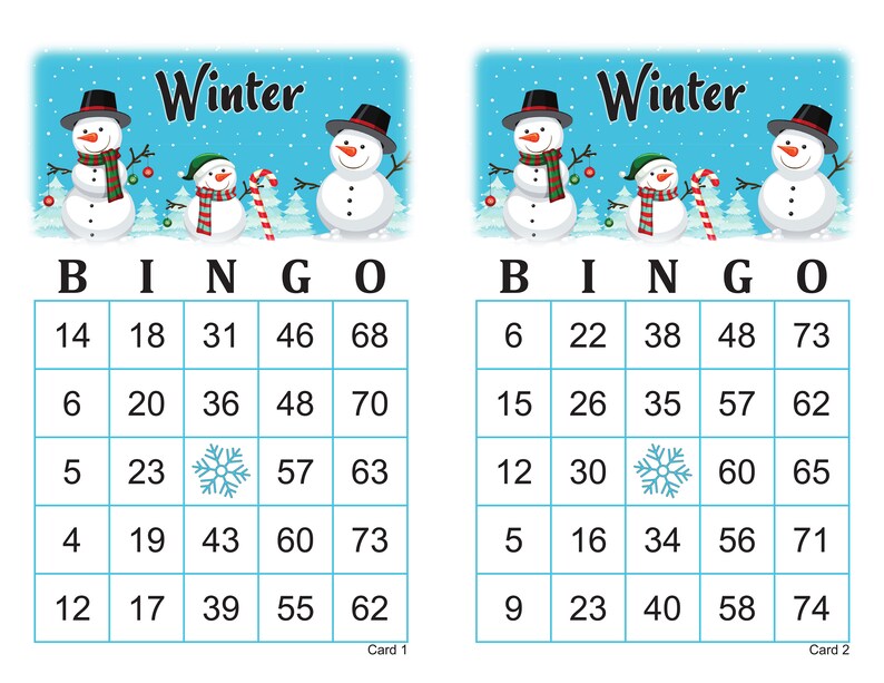 100 Winter Bingo Cards Pdf Download 1 and 2 per Page Instant - Etsy