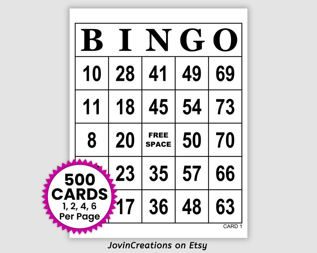 500 Jumbo Printable Bingo Cards Pdf Download, 1, 2, 4, and 6 per Page ...