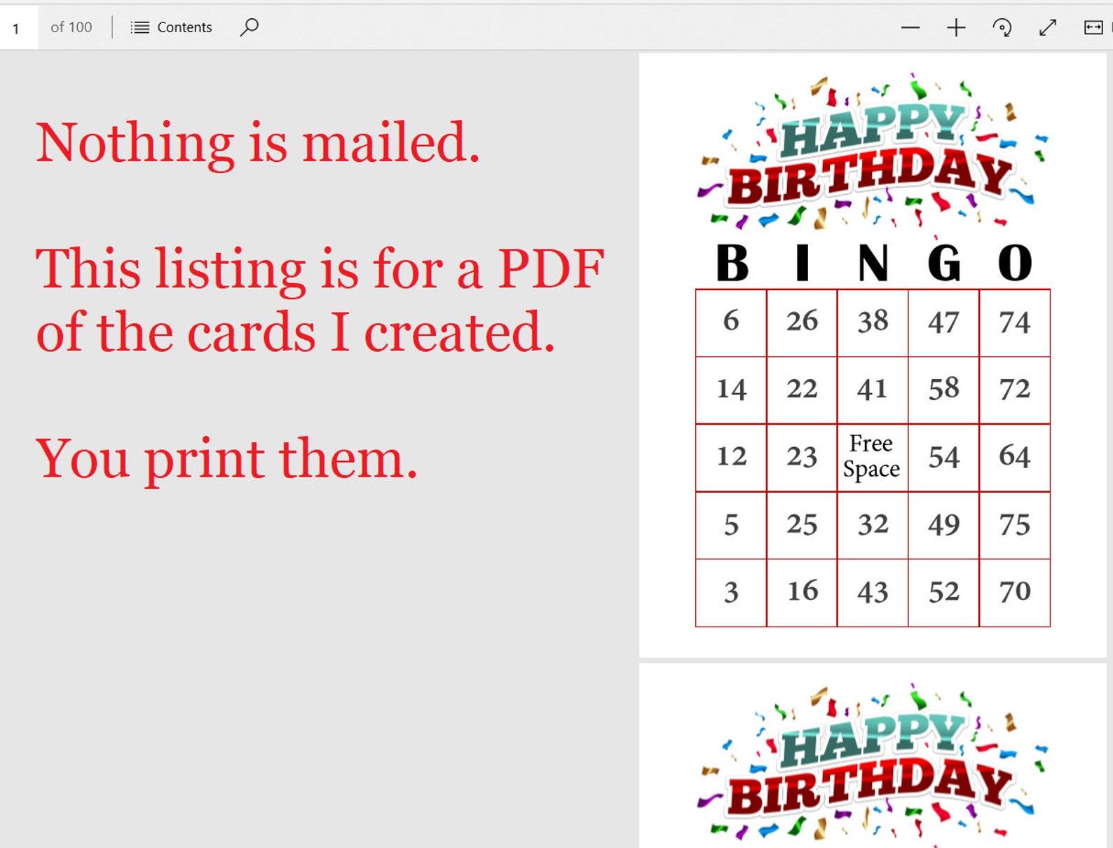 100 Birthday Bingo Cards Pdf Download 1 per Page 75 Call - Etsy