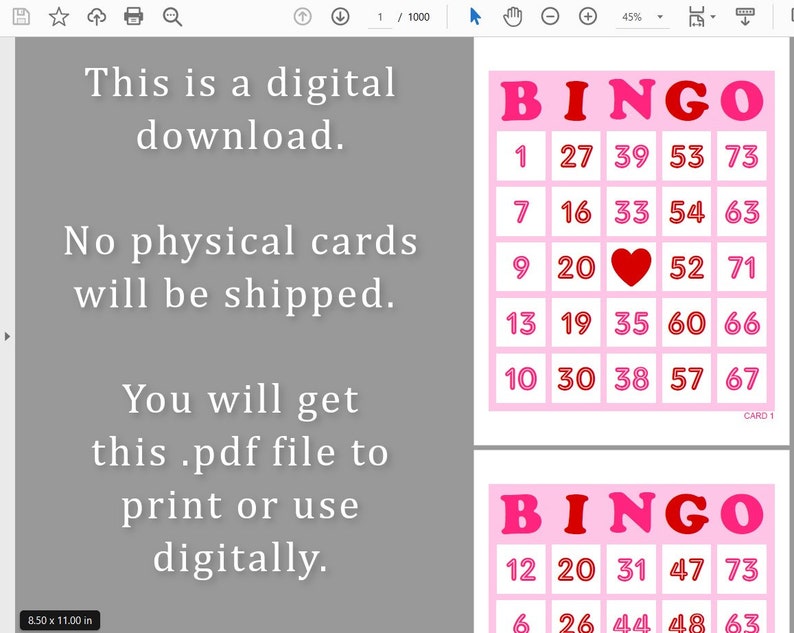 500 Valentine’s Day Bingo Cards Pdf Download, 1, 2, and 4 per Page ...