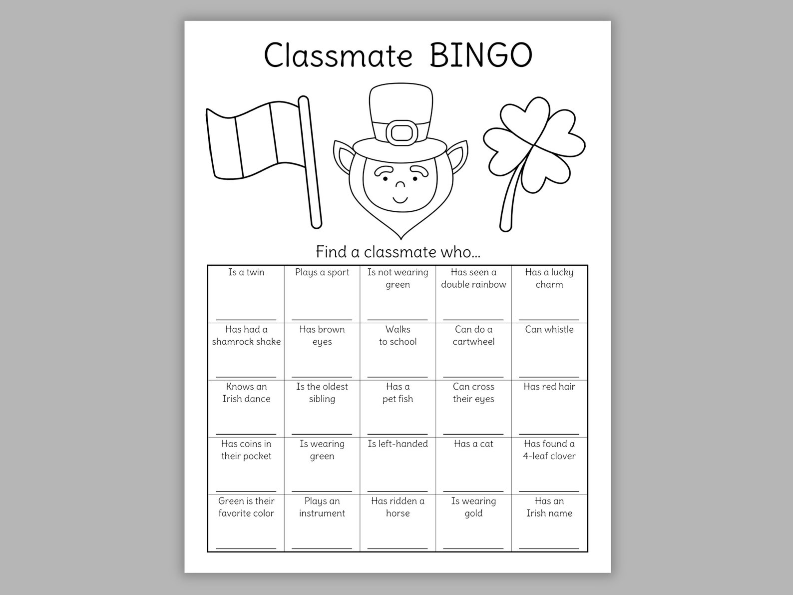 50 Classmate Bingo Cards Pdf Download 1 per Page Instant - Etsy