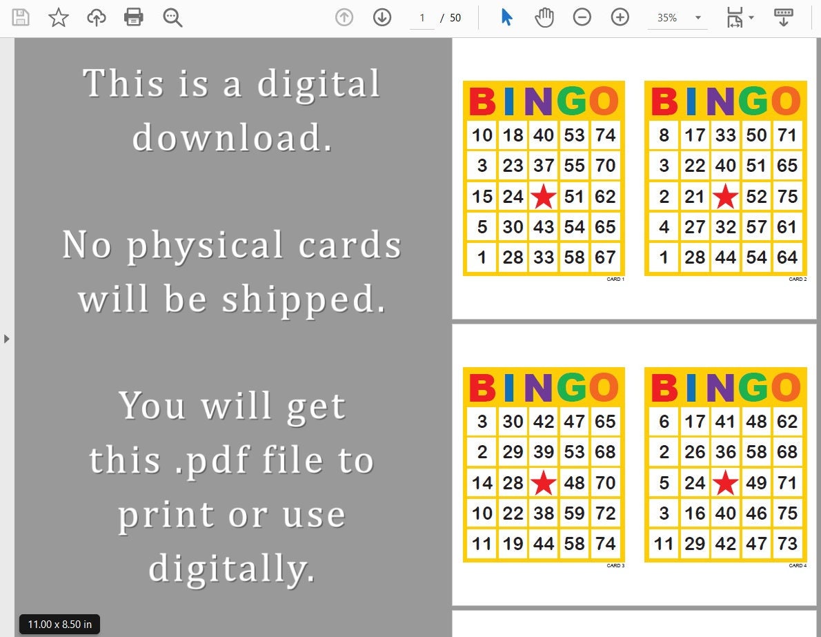 100 Printable Bingo Cards Pdf Download, 1, 2, and 4 per Page, Instant ...