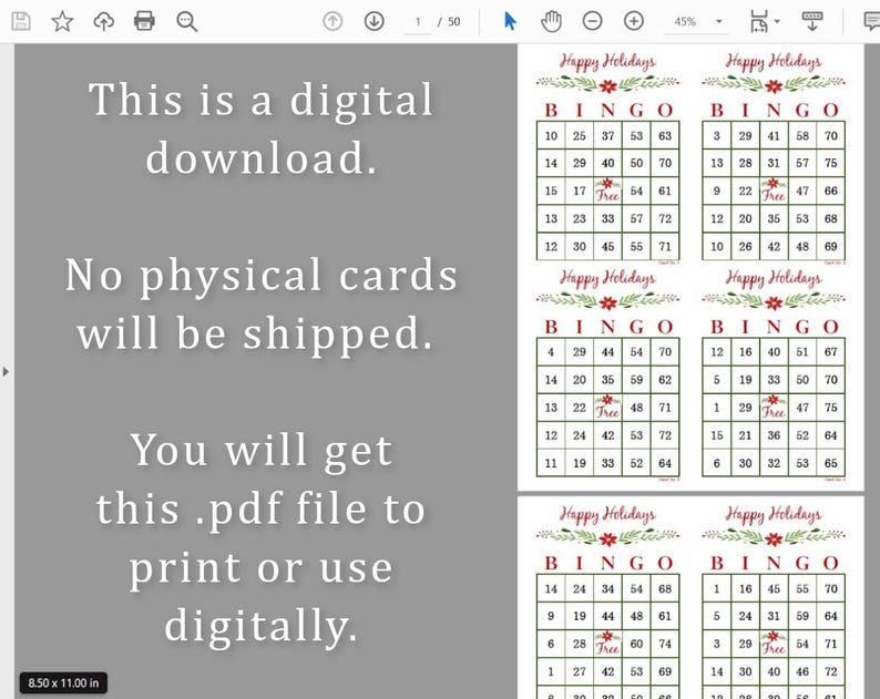 200 Happy Holidays Bingo Cards, 1, 2, and 4 per Page, Fun Instant ...