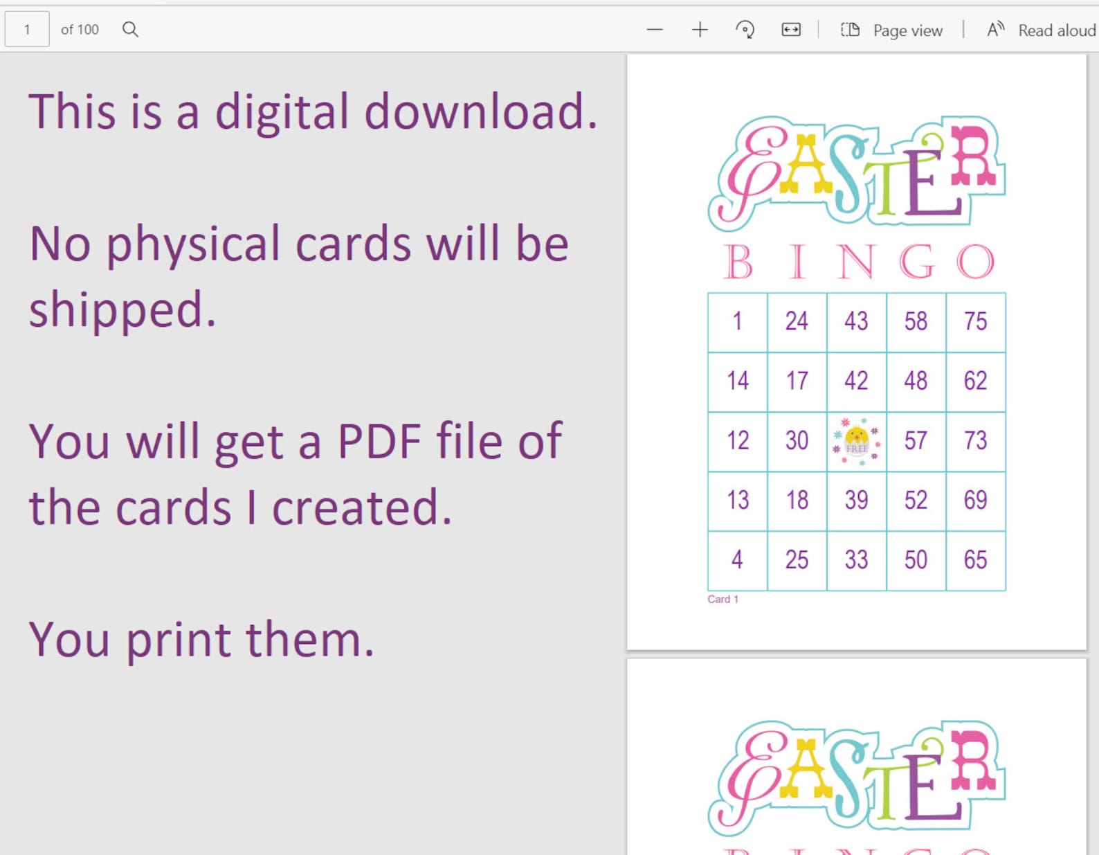 Easter Bingo Cards 100 Cards 1 per Page 75 Call Instant - Etsy