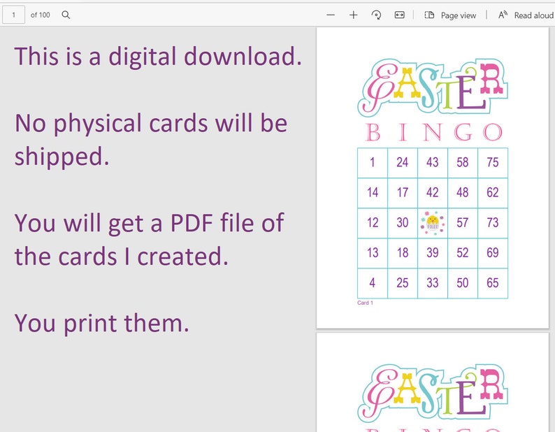 Easter Bingo Cards, 100 Cards, 1 per Page, 75 Call, Instant Pdf ...