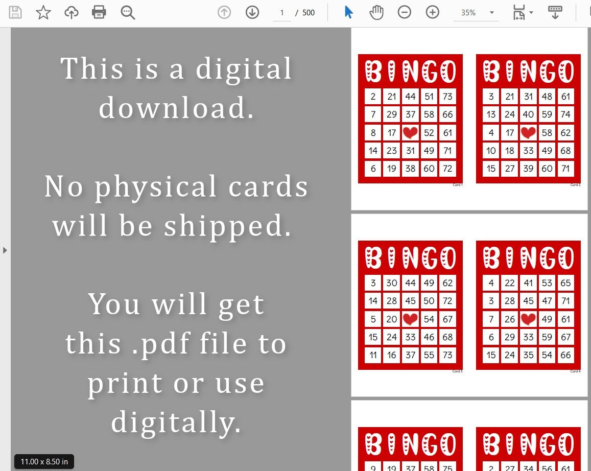 1000 Valentine's Day Bingo Cards Pdf Download, 1, 2, and 4 per Page ...
