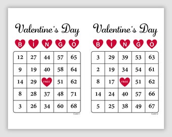 Valentines Day Bingo Cards, 30 Unique Printable Cards, 1 Card per Page ...