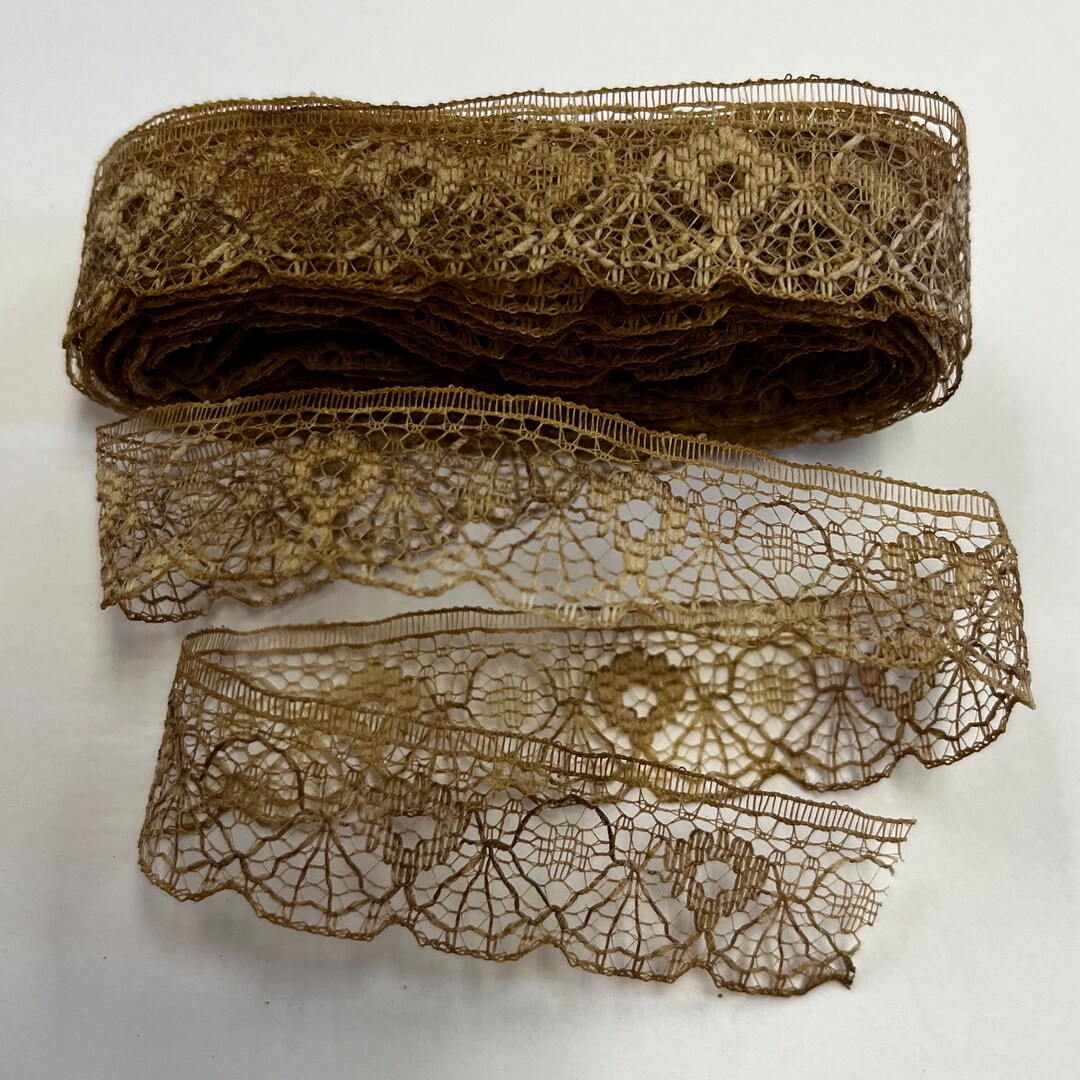 4 Yards Coffee Stained VERY Primitive Lace Ribbon 3/4” Wide Junk ...