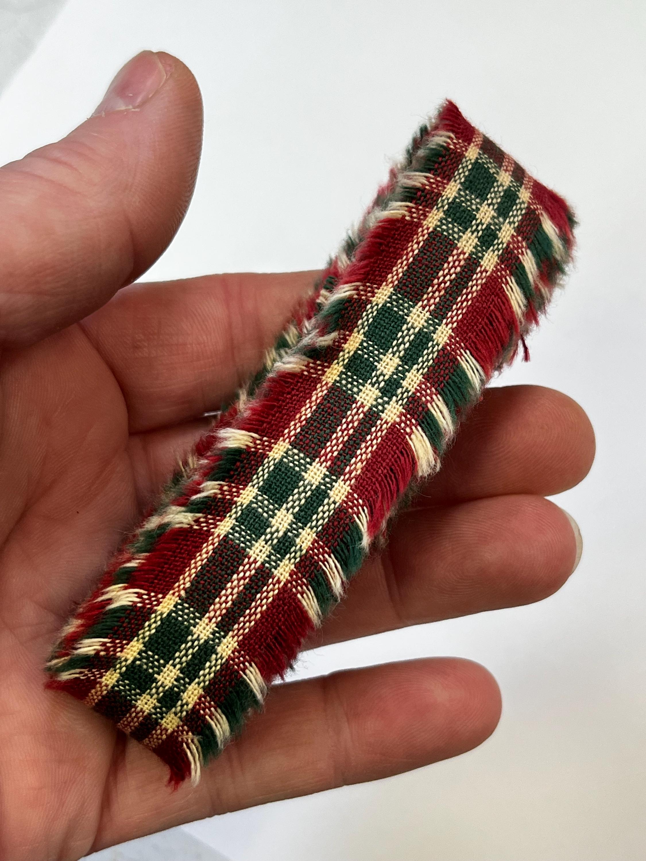 4 Yard Primitive Fabric Ribbon Strip 3/4” Wide Red Green Plaid Homespun ...