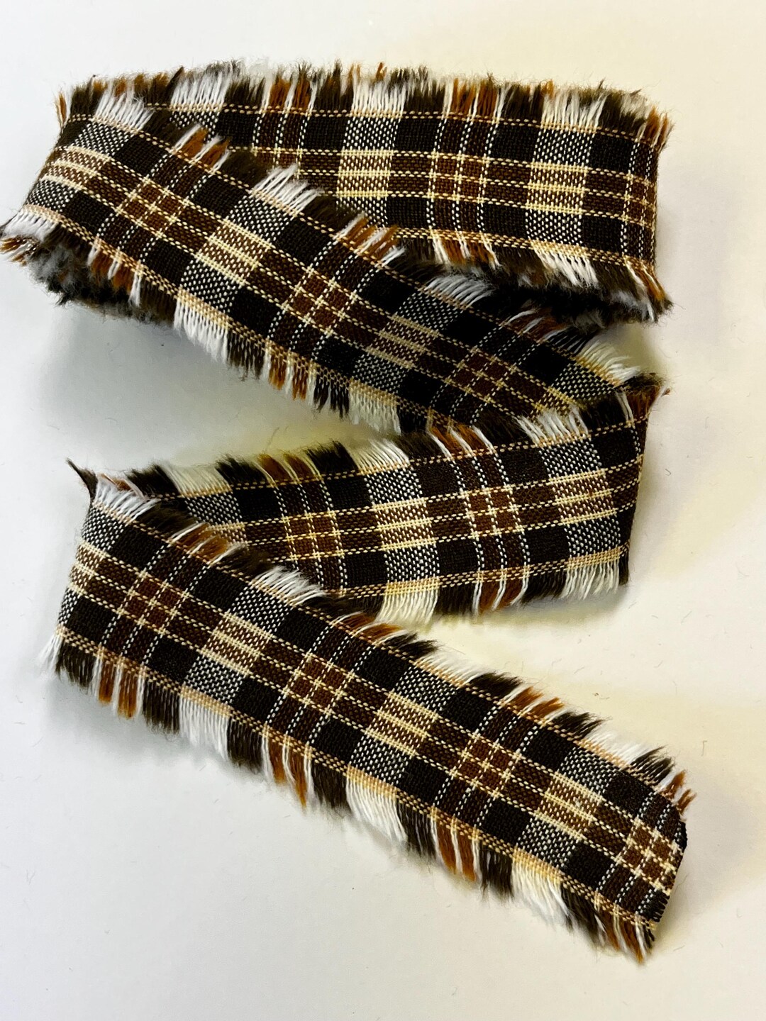 New Item 4 Yards Brown Autumn Fall Plaid Primitive Fabric Ribbon Strip ...